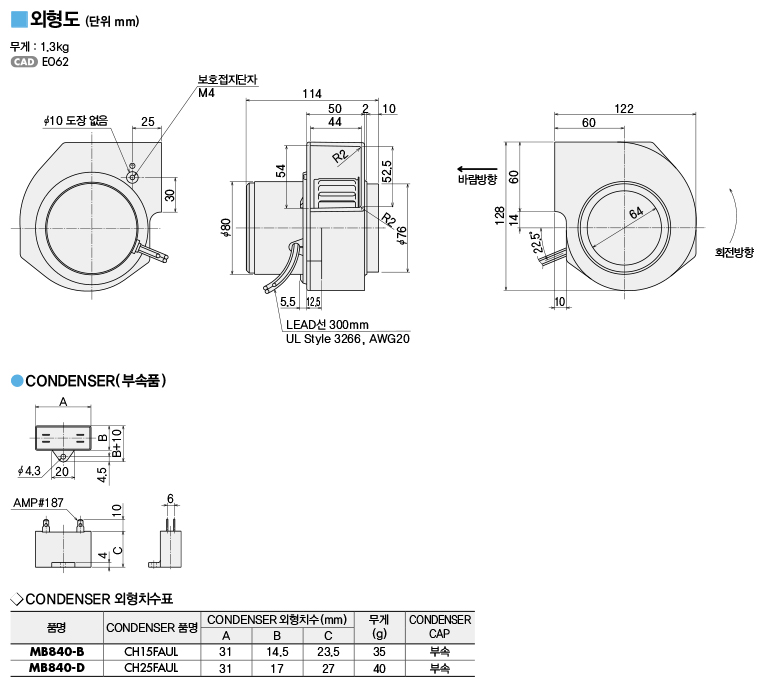 MB840-B MB 시리즈 팬 모터 인아오리엔탈모터(주)