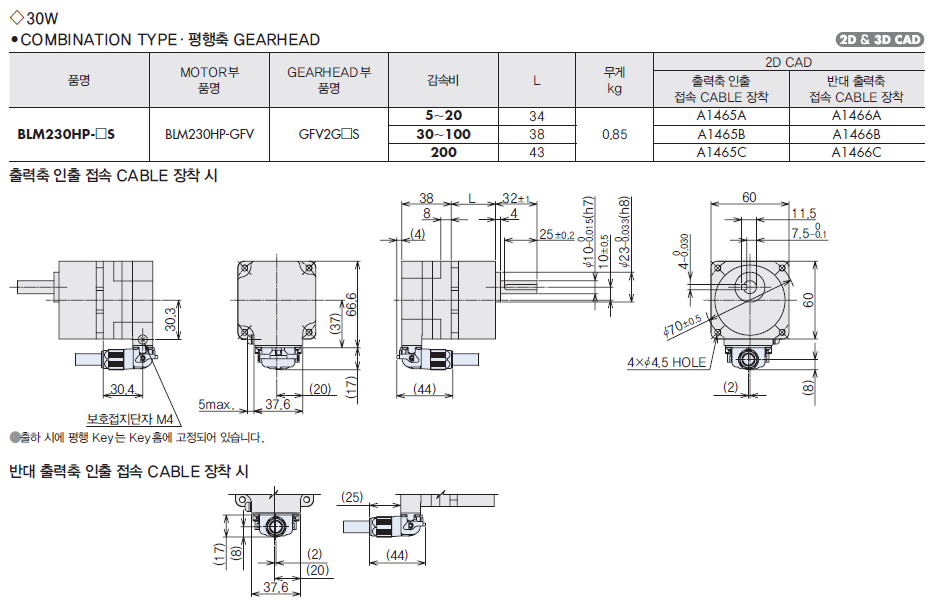 BLM230HP-10S BMU시리즈 컴포넌트[모터] Brushless Motor 인아오리엔탈모터(주)