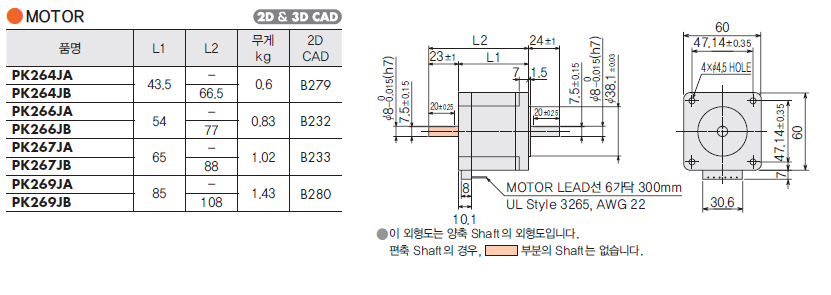 PK266JA 2상 PKP / PK시리즈 컴포넌트 STEPPING MOTOR 인아오리엔탈모터(주)