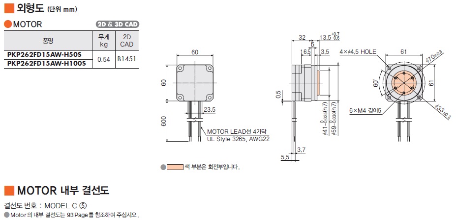 PKP262FD15AW-H100S 2상 PKP / PK시리즈 컴포넌트 STEPPING MOTOR 인아오리엔탈모터(주)